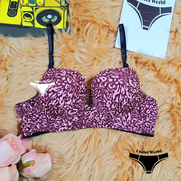 Maroon Leopard Print Soft Comfortable Pushup Foam Bra for Sexy Women ...