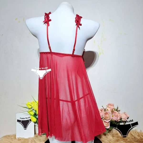 Premium Red Short Fancy Elastic Mesh Transparent Nighty & Panty ...